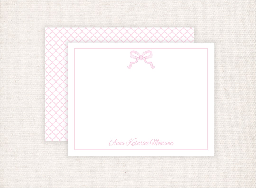 Printable Watercolor Pink Bow Stationery, Watercolor Bow Notecard ...