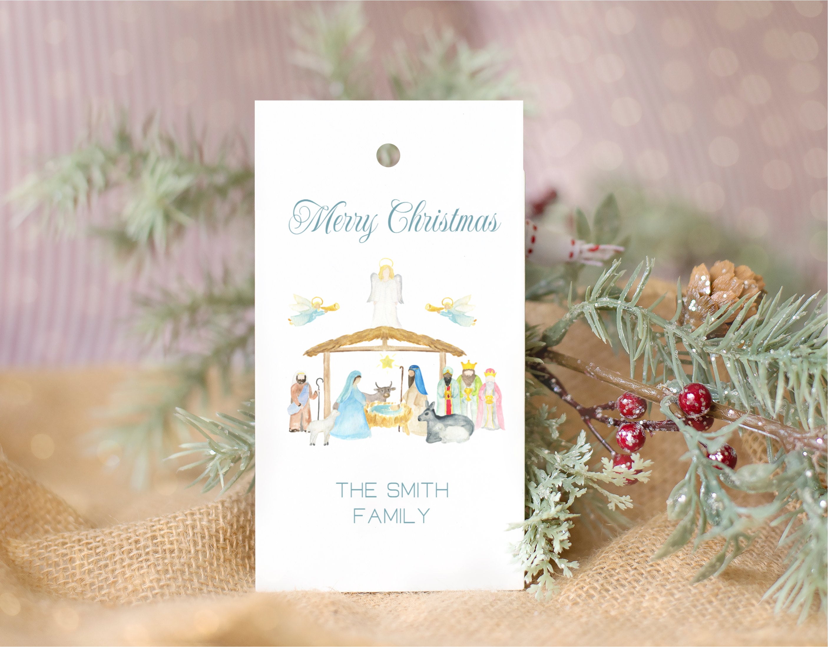 Printable Christmas Gift Tags, Holiday Tag, Watercolor Christmas ...