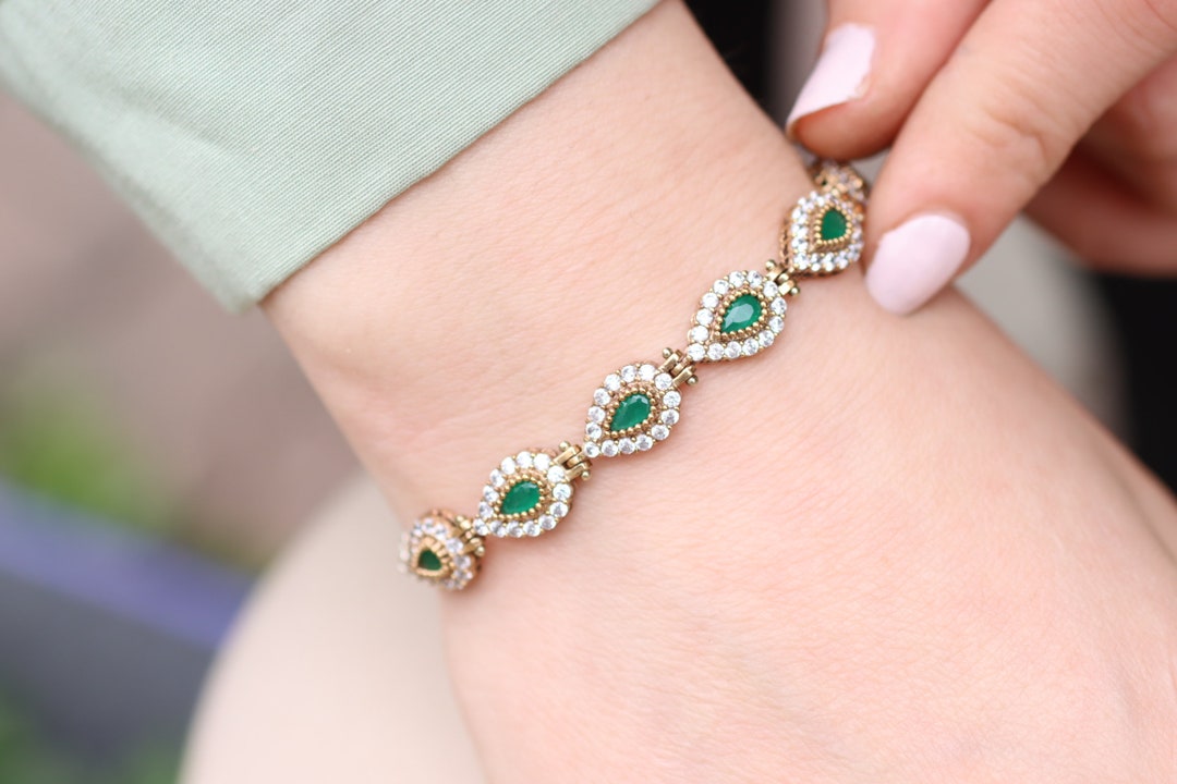 Emerald Bracelet , Turkish Handmade Emerald Bracelet, Silver 925 ...