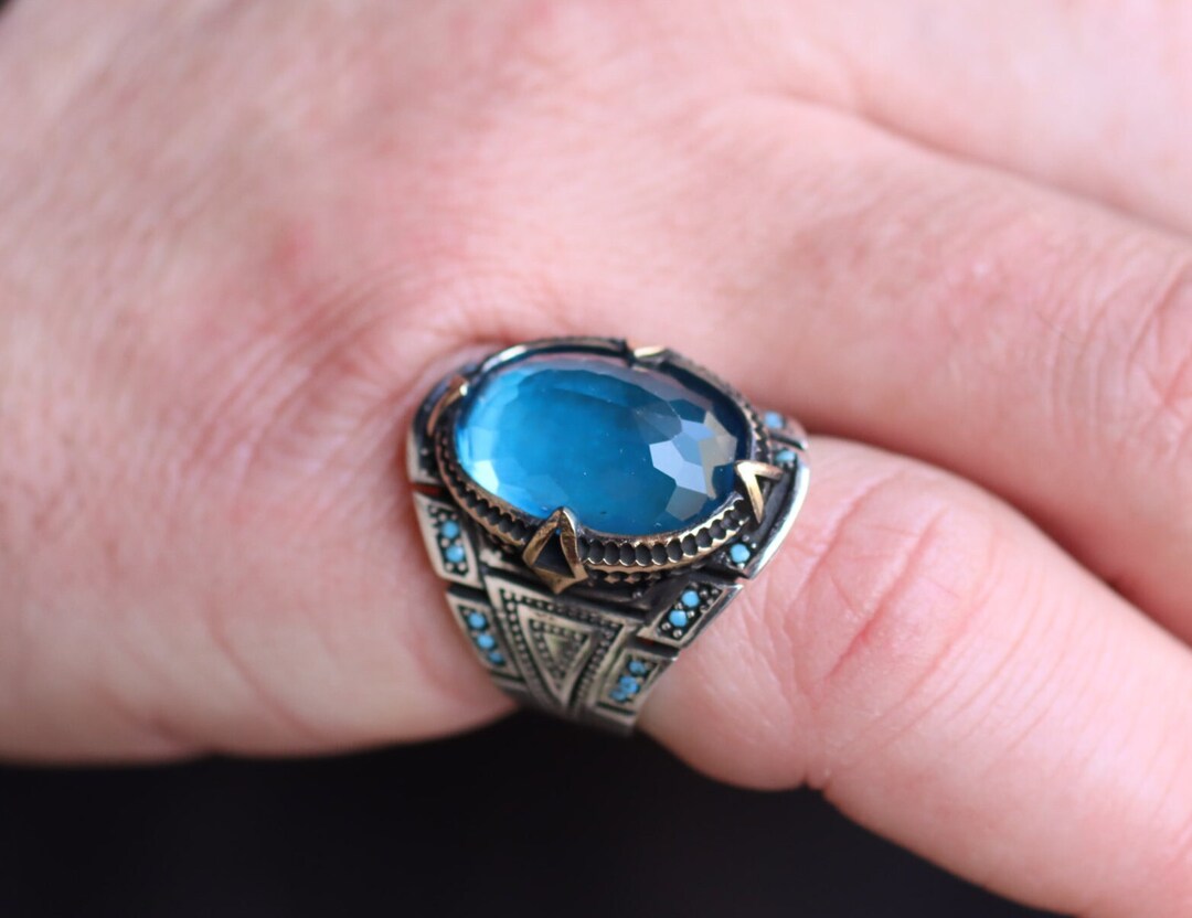 Aquamarine Mens Ring, Silver Mens Ring, Silver 925 Statement Mens Ring ...