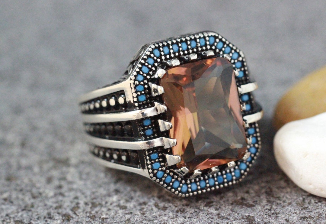 Sterling Silver 925 Handmade Alexandrite Turquoise Men's Ring, Ottoman ...