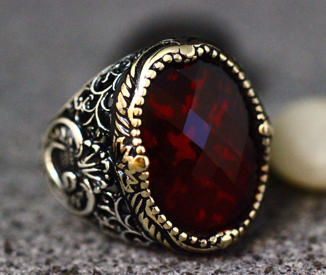 Sterling Silver 925 Men's Ring Ruby Men Ring Silver - Etsy