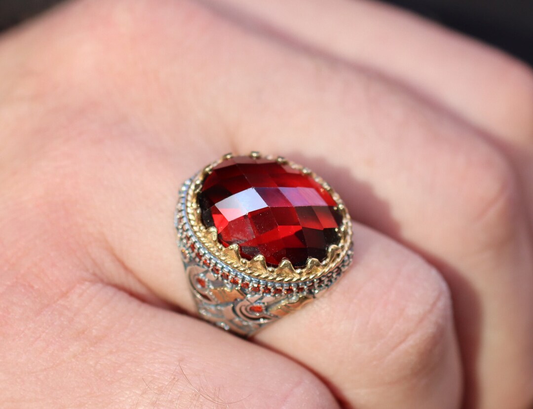 Mens Ruby Ring, Statement Mens Ring, Sword Silver Mens Ring, Gift for ...