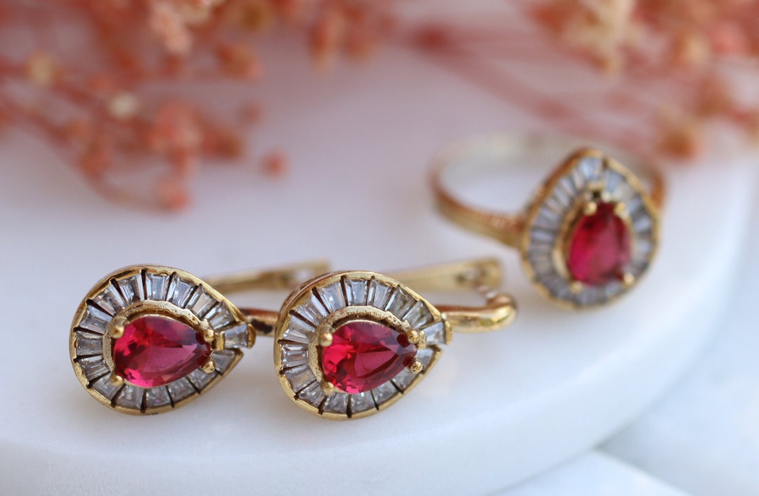 Ruby Handmade Set, Silver Ruby Drop Set, Womens Ruby Set, Ladies Ruby ...
