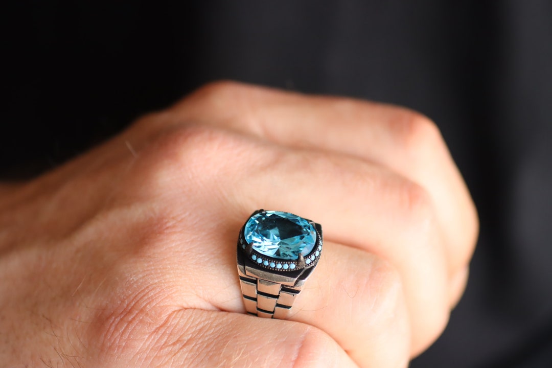Aquamarine Mens Ring, Gift for Him, Aquamarine Statement Mens Ring ...