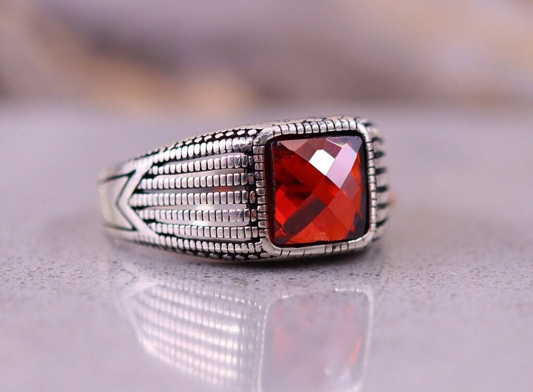 Ruby Mens Ring, Unique Design Silver Mens Ring , Signet Mens Ring ...