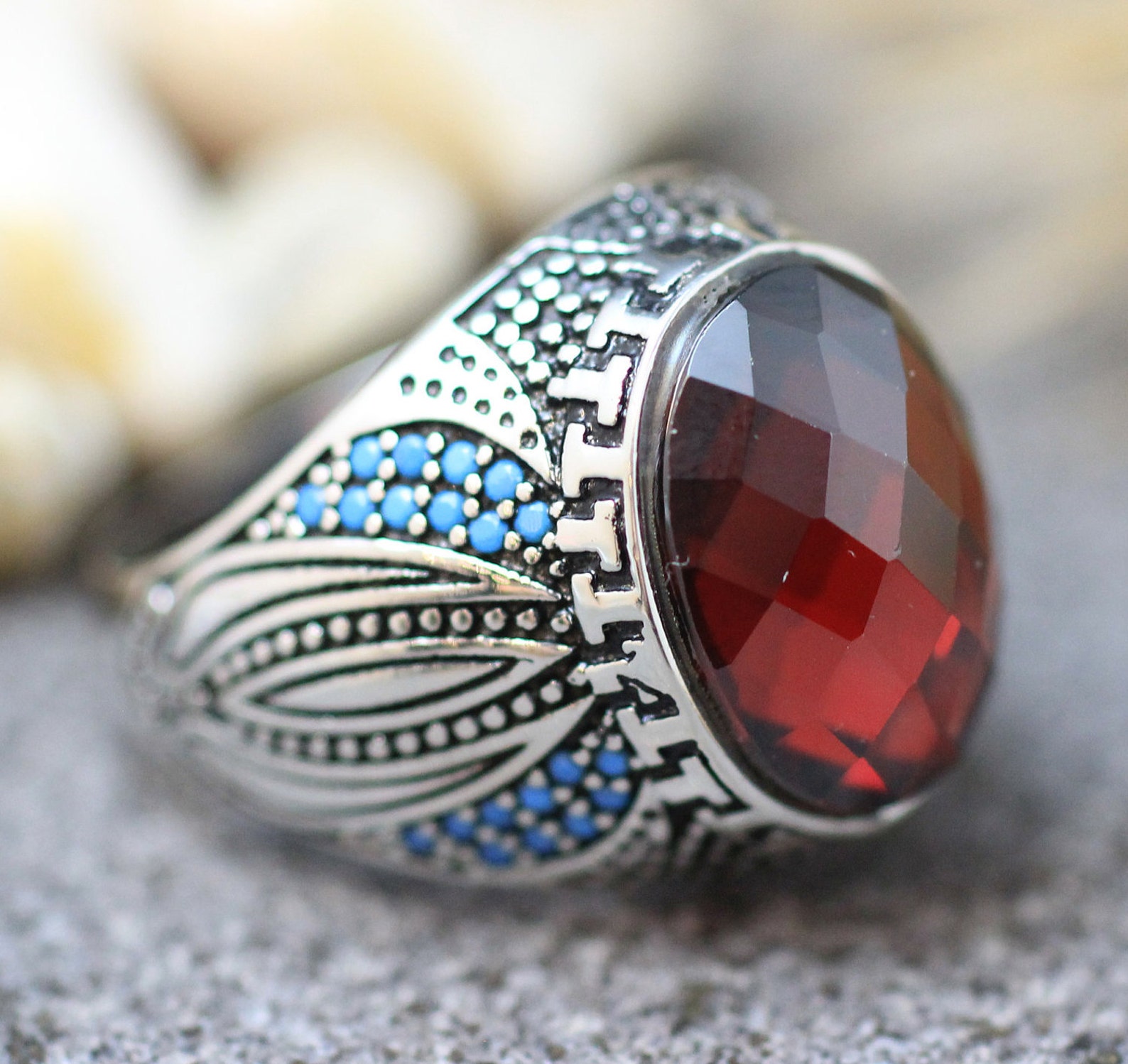 Mens Handmade Ruby Ring, Ruby Mens Ring , Silver Mens Ottoman Ring ...