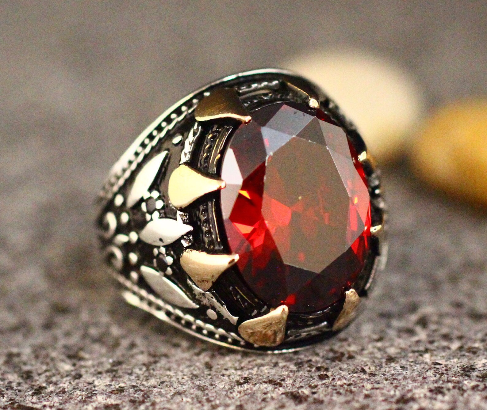 Sterling Silver 925 Men's Ring Ruby Men Ring Silver | Etsy