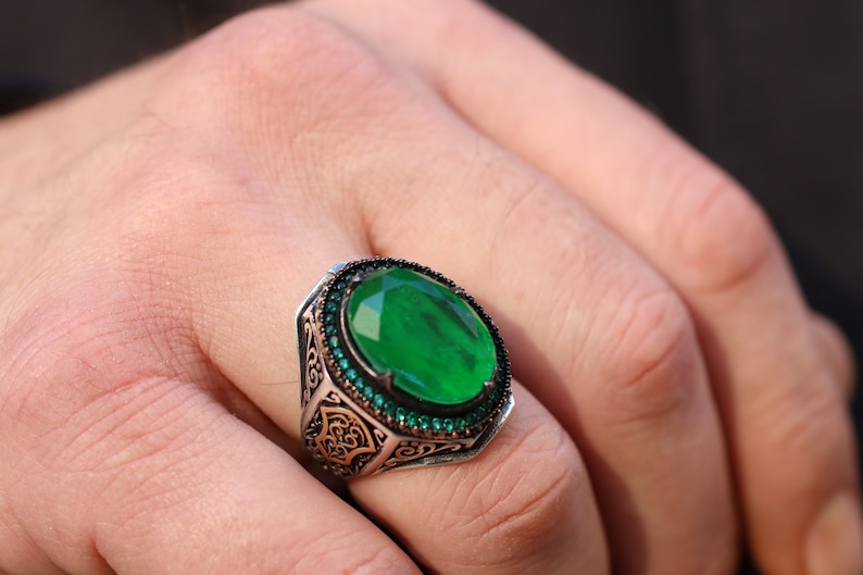 Emerald Mens Ring Silver Handmade Mens Ring Yemeni Mens - Etsy