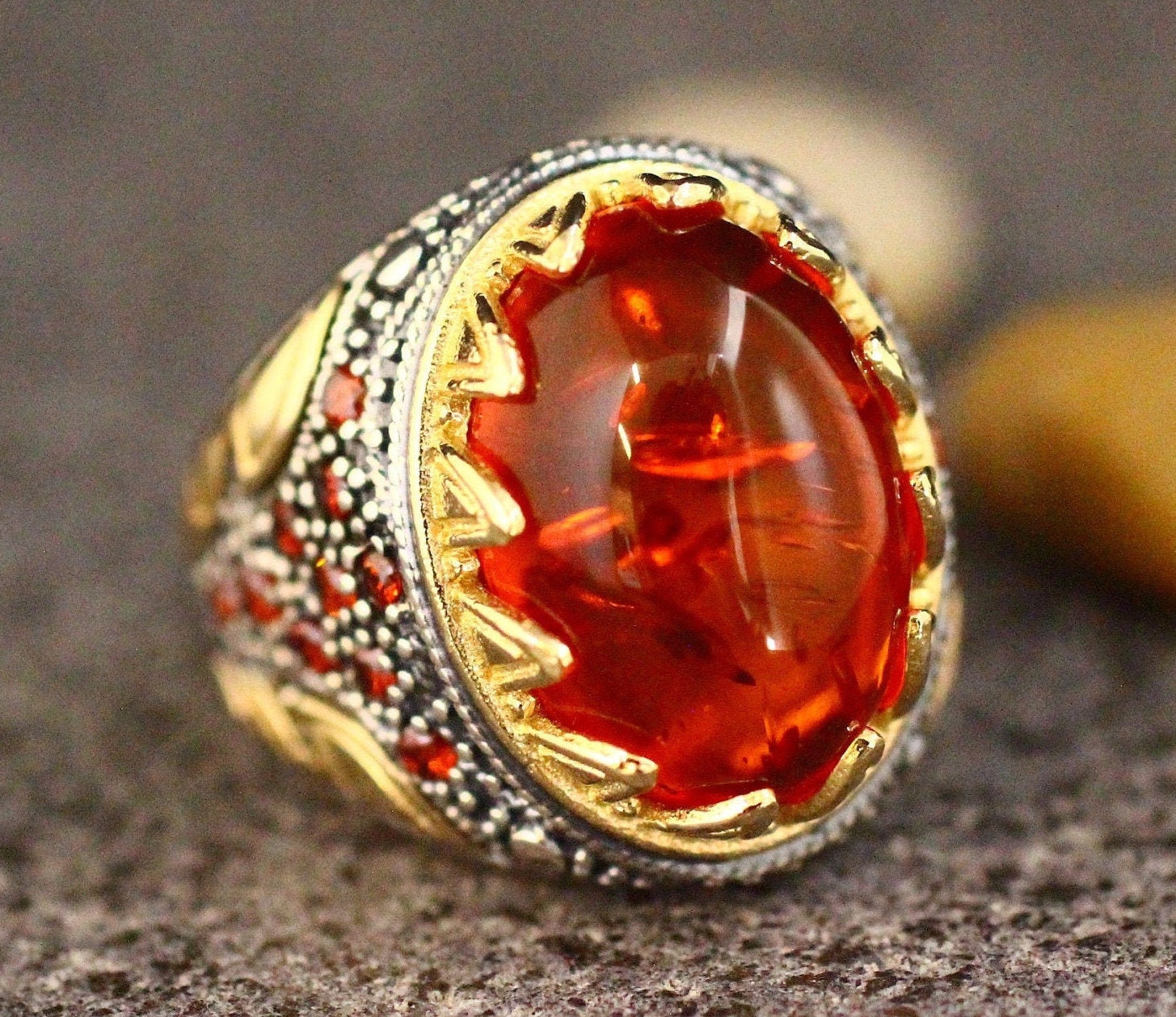 Mens Handmade Silver 925 Ring Mens Amber Ring Sterling | Etsy