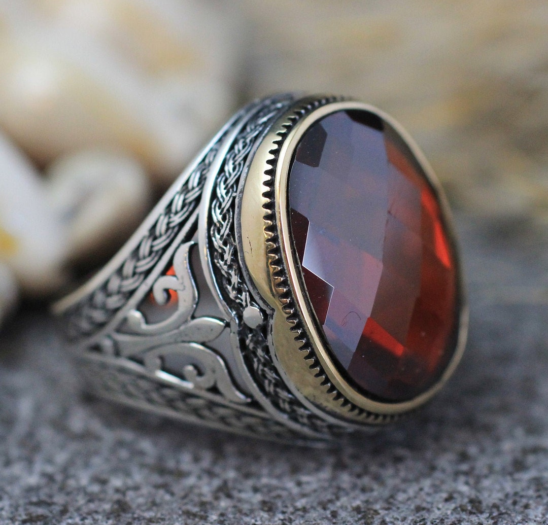 Mens Handmade Ruby Ring, Ruby Mens Ring , Silver Mens Ottoman Ring ...