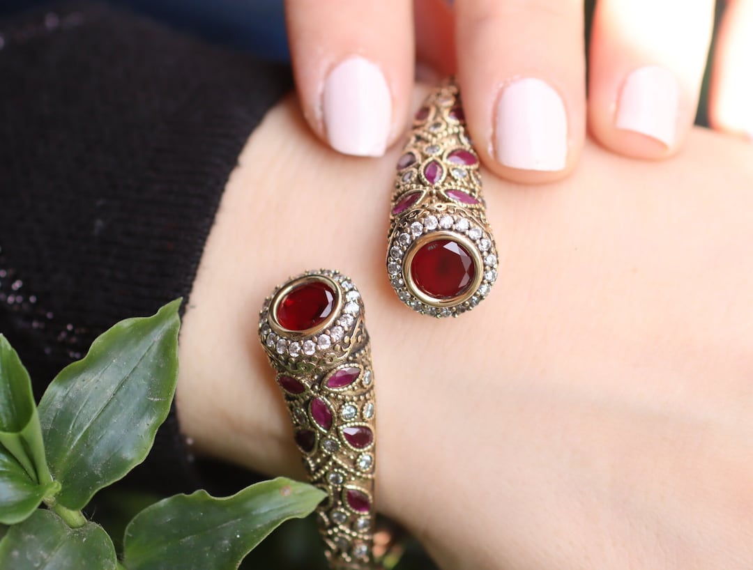 925 Sterling Silver Ruby Bracelet, Turkish Handmade Bracelet, Silver ...