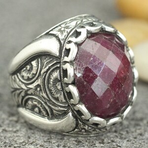 Sterling Silver 925 Ruby Men's Sterling Silver Ring - Etsy