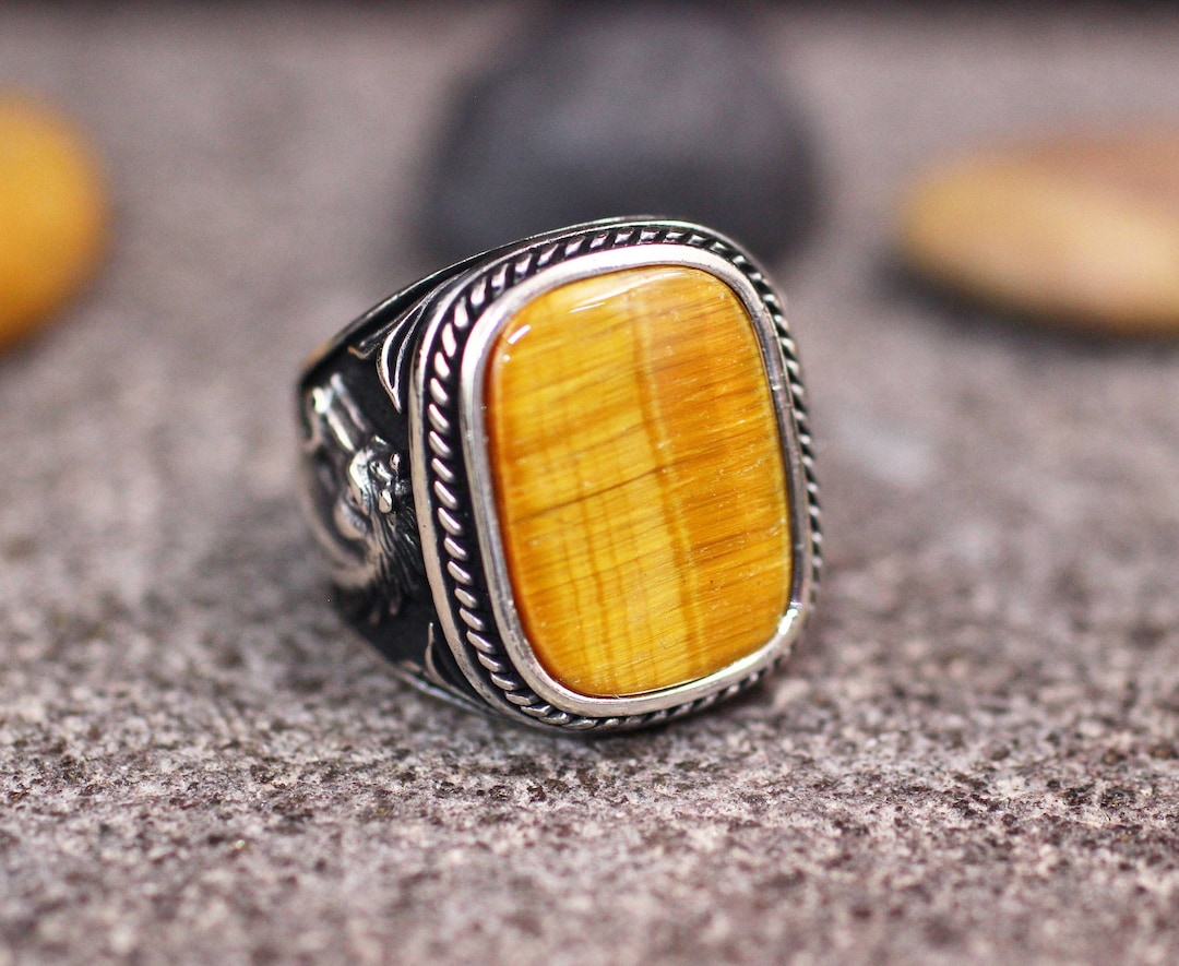 Tiger's Eye Men's Ring, Statement Mens Ring, Tiger Eye Mens Ring, Horse ...