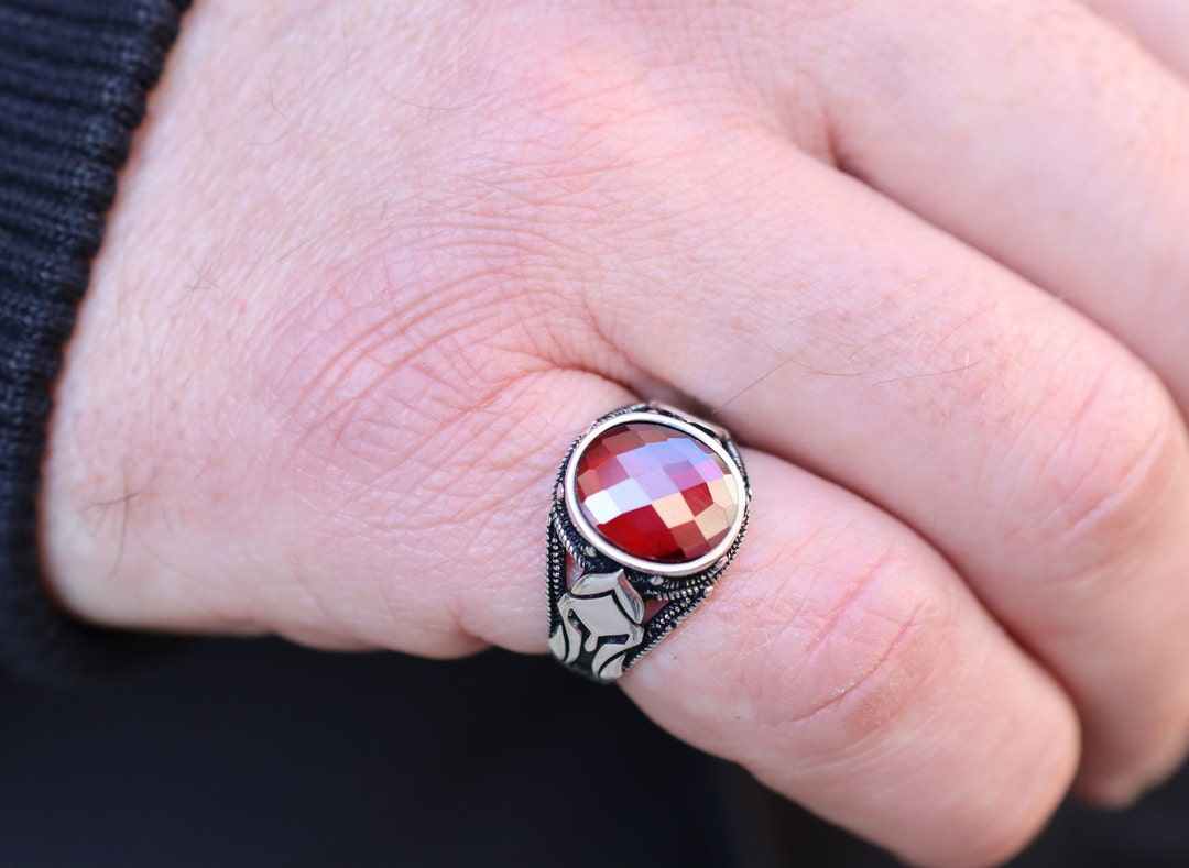 Ruby Men's Ring, Signet Mens Ring, Mens Handmade Ruby Ring, Gift for ...