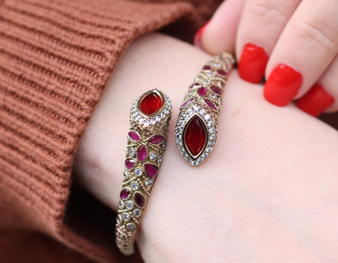 Ruby Bracelet, Turkish Handmade Silver 925 Bracelet, Bangle, Cuff ...