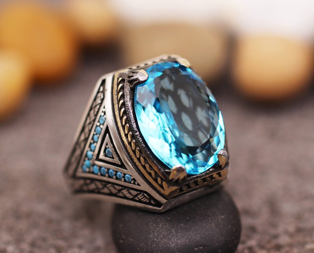 Aquamarine Mens Ring Silver Mens Ring Sterling Silver 925 - Etsy