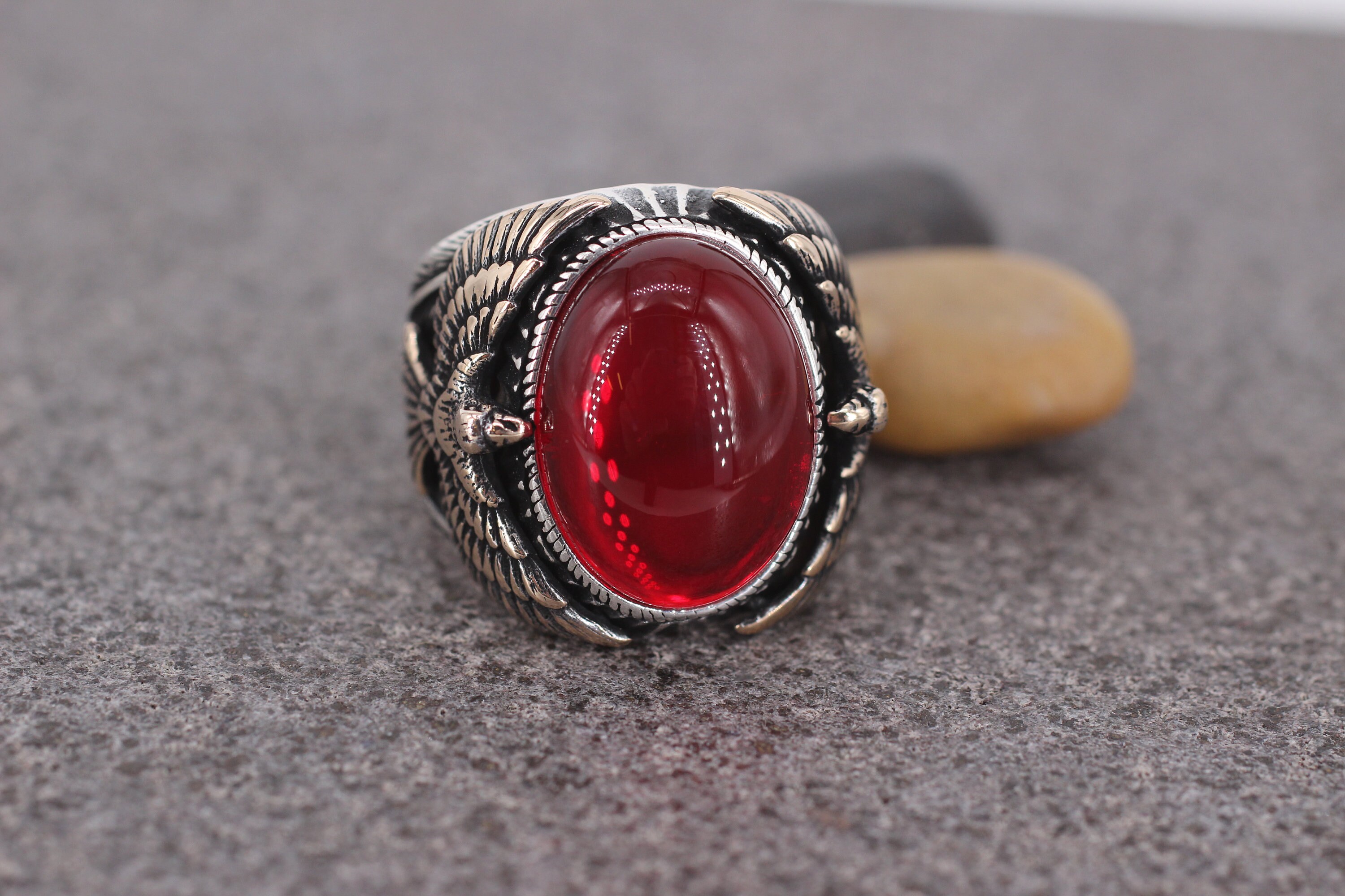 Mens Handmade Ruby Ring Ruby Mens Ring Silver Mens Eagle | Etsy