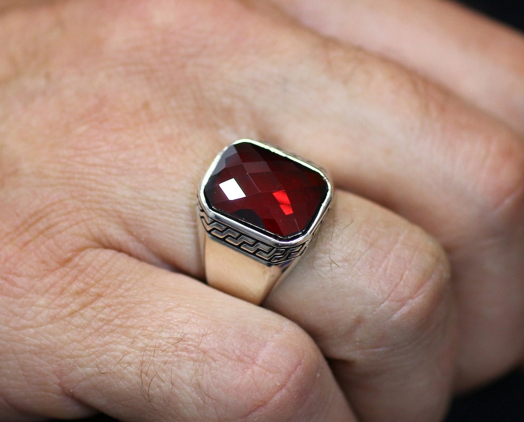 Buy Signet Mens Ring, Sterling Silver 925 Mens Ring, Ruby Mens Ring ...