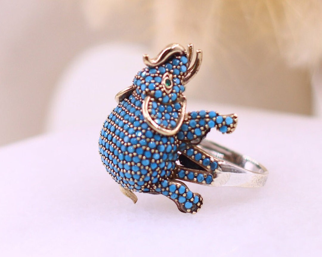 Turquoise Elephant Ring, Handmade Turquoise Ring, Elephant Silver Ring ...