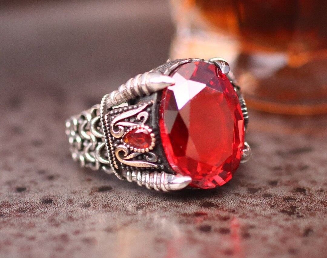 Ruby Ring, Ruby Mens Silver Ring, Turkish Handmade Ruby Mens Ring ...