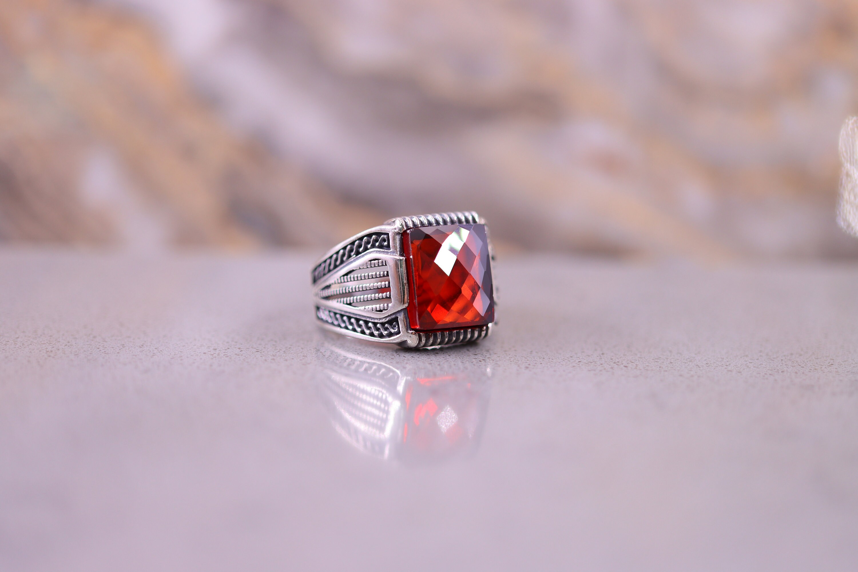Ruby Mens Ring, Exclusive Silver Ruby Mens Ring , Geometric Design Ruby ...