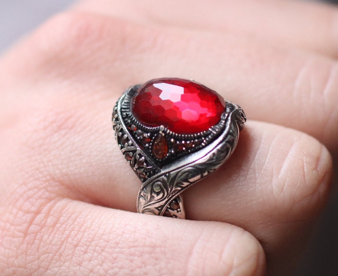 Sterling Silver 925 Men's Ring, Ruby Mens Ring , Silver Men's Ring ...