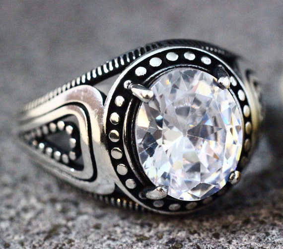 Mens Silver 925 Ring Zircon Mens Ring silver Men's Ring - Etsy