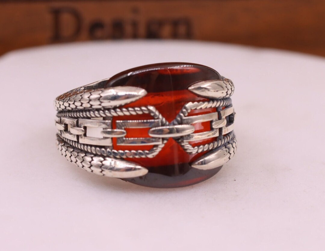Ruby Ring, Ruby Mens Silver Ring, Chain Mens Ring, Ottoman Mens Silver ...