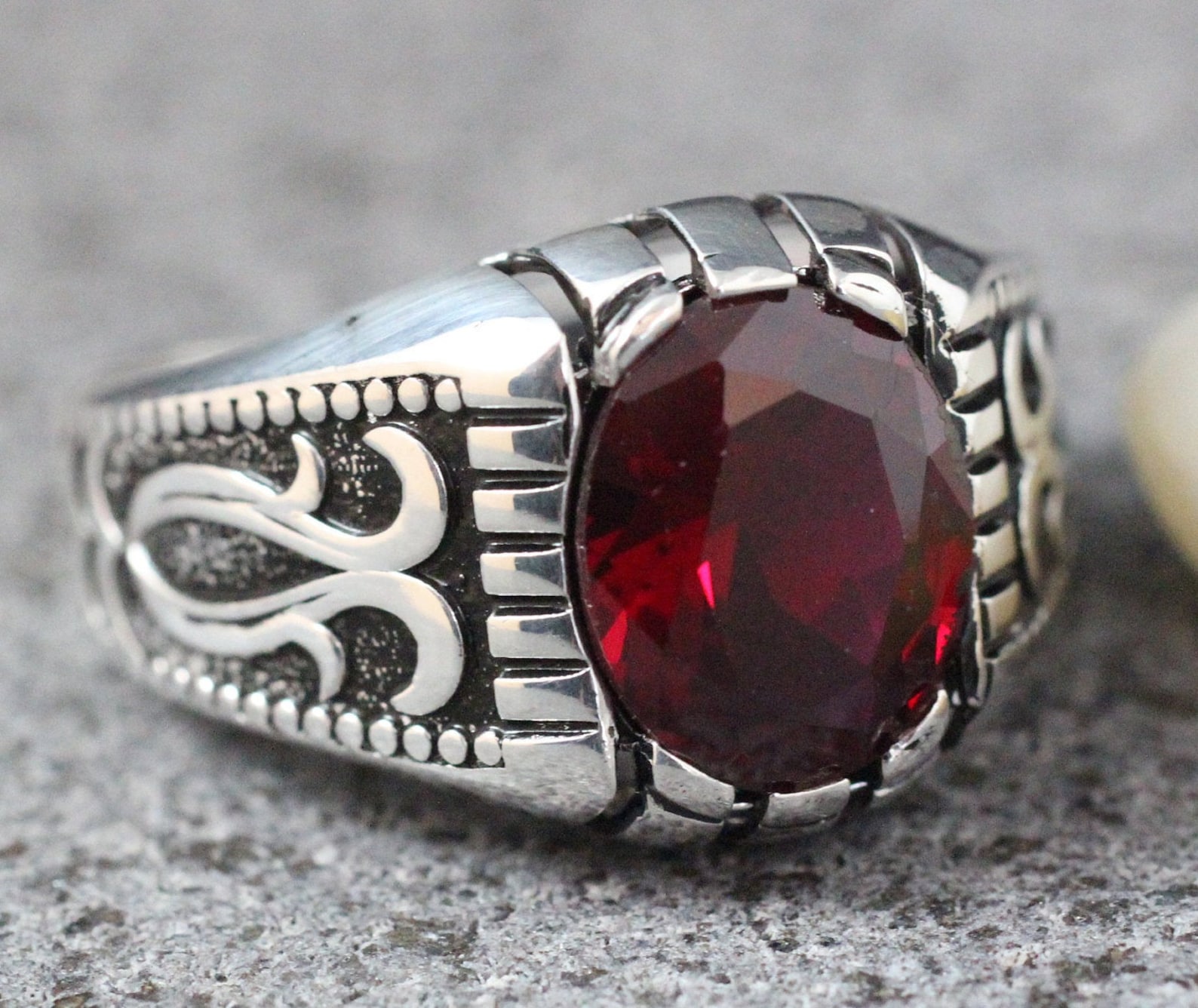 Sterling Silver 925 Men's Ring Ruby Men Ring Silver - Etsy