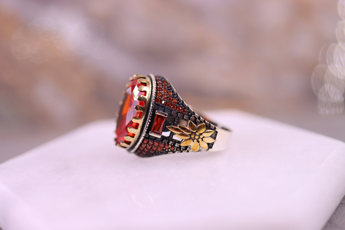 Ruby Mens Ring, Ottoman Style Ring, Silver 925 Mens Ring, Mens Handmade ...