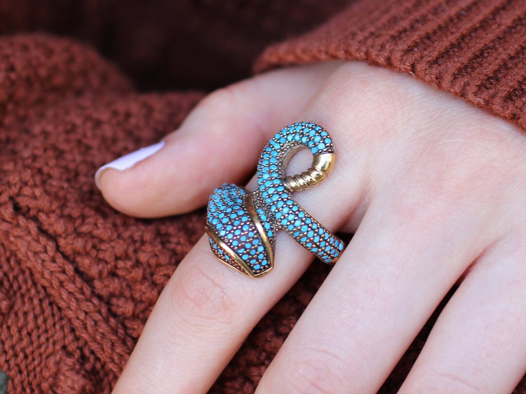 Turquoise Ring, Turquoise Snake Ring, Silver Snake Ring, Animal Ring ...