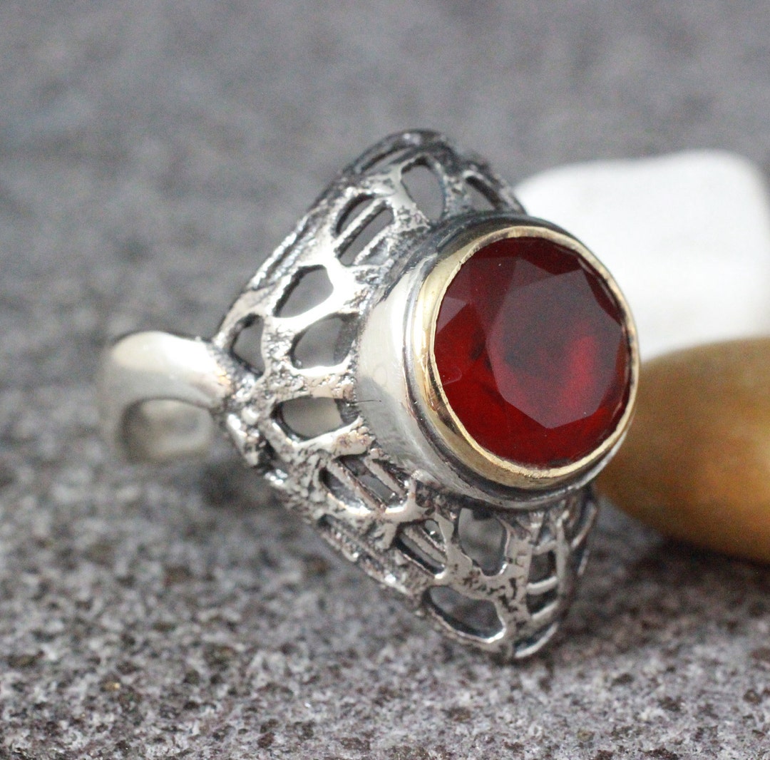 Ruby Ring, July Birthstone Ring, Sterling Silver 925 Ruby Adjustable ...