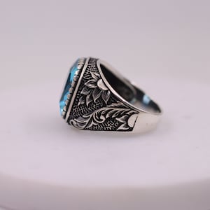 Silver Mens Ring, Aquamarine Handmade Mens Ring, Mens Jewelry, Gift for ...