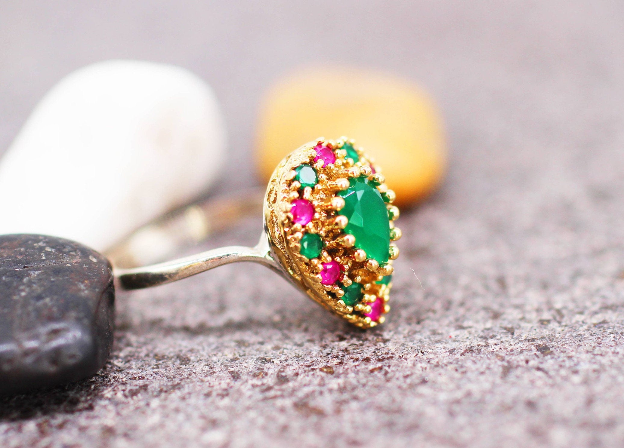 Sterling Silver 925 Emerald Handmade Ring, Ottoman Style Ring, Silver ...