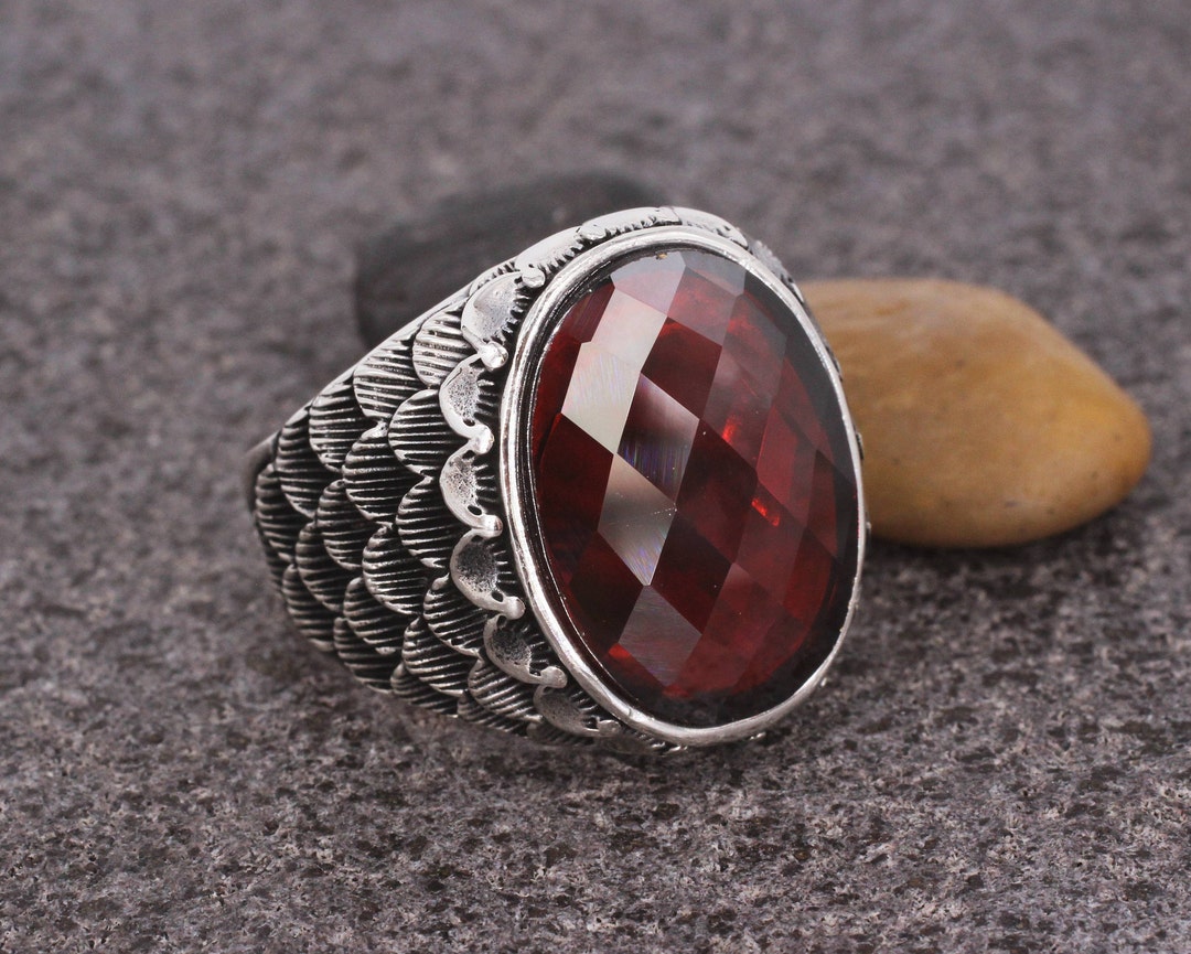 Men's Handmade Ring, Ruby Men's Sterling Silver Ring, Ottoman Men's ...