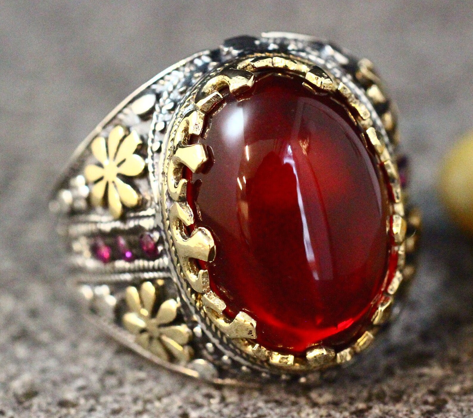 Yemeni Silver 925 Mens Ring Ruby Mens Ring Silver Mens | Etsy