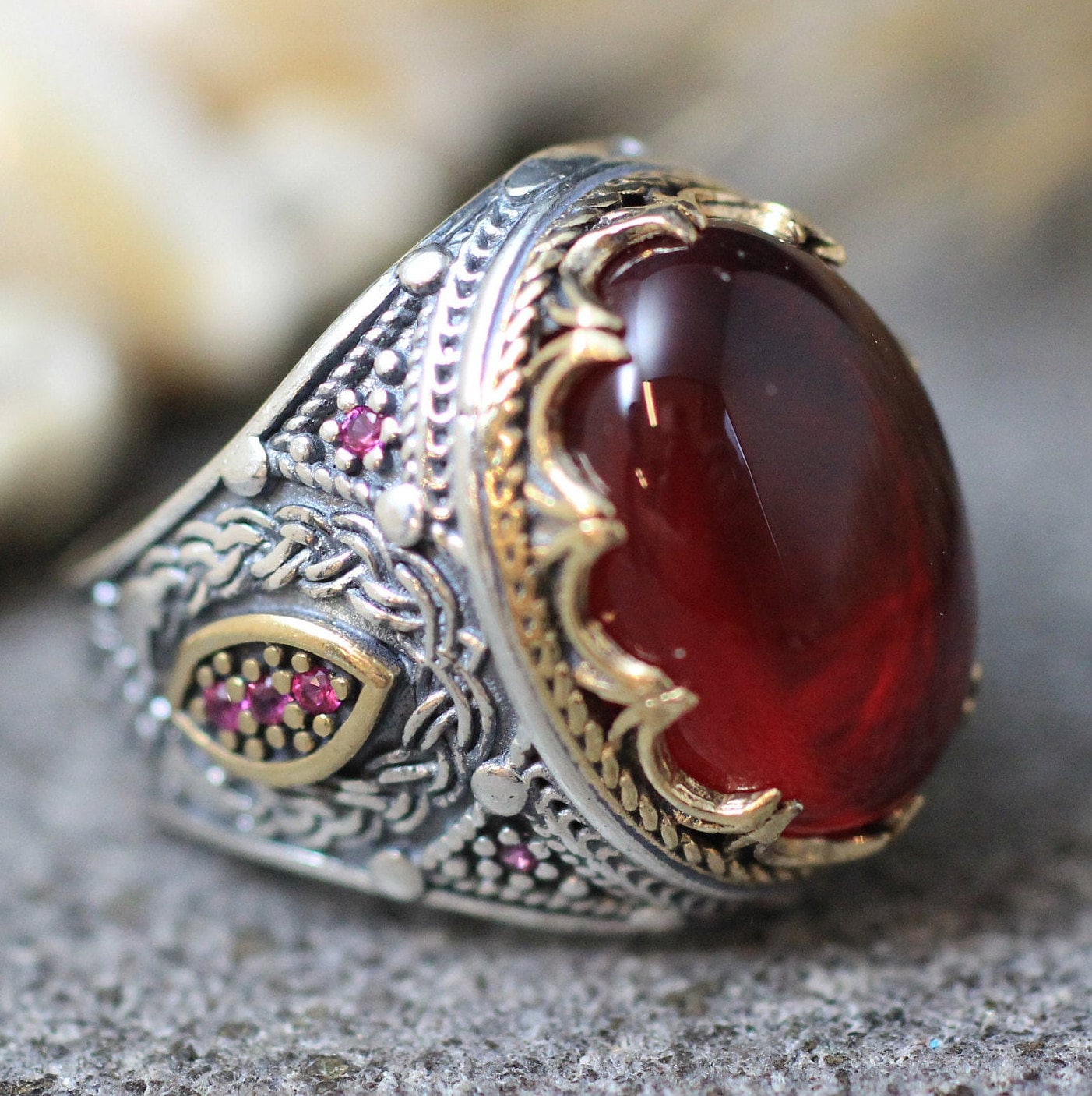 Mens Handmade Ruby Ring Ruby Mens Ring Silver Mens Ottoman | Etsy