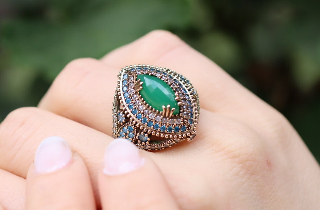 Sterling Silver 925 Emerald Shuttle Ring, Emerald Ring, Gift for Her ...