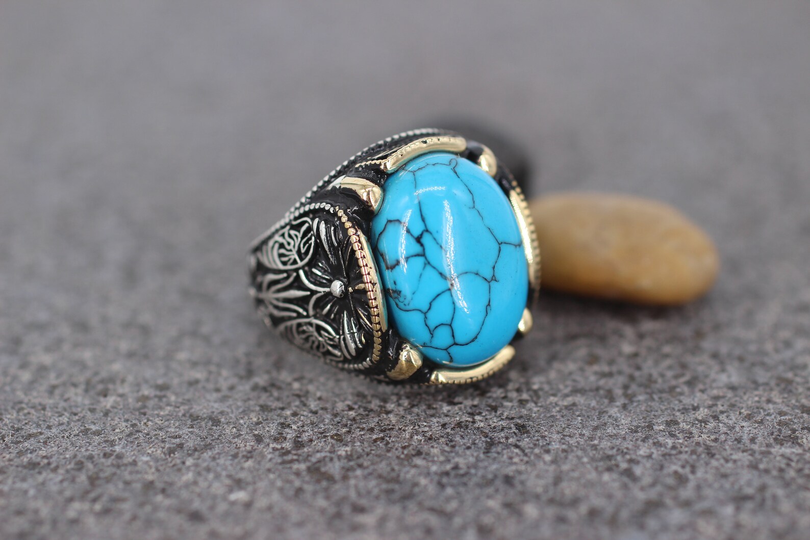 Mens Sterling Silver 925 Turquoise Ring, Ottoman Style Ring, Silver 925 ...