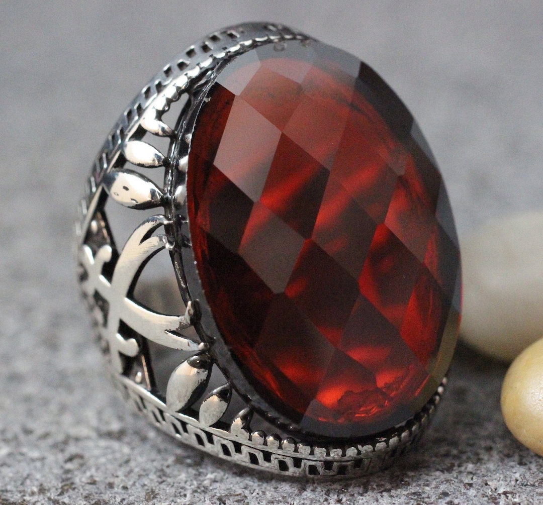 Sterling Silver 925 Mens Ring, Ruby Men Ring , Silver Men's Ring, Gift for Him, Ottoman Silver ...