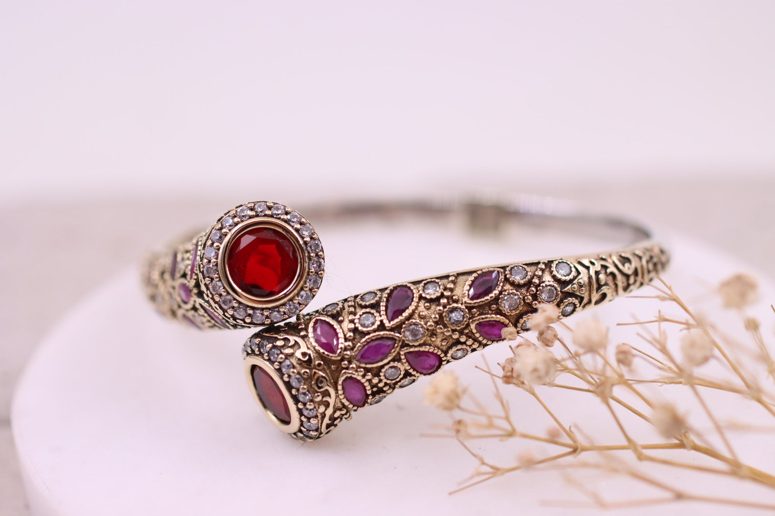 925 Sterling Silver Ruby Bracelet, Turkish Handmade Bracelet, Silver ...