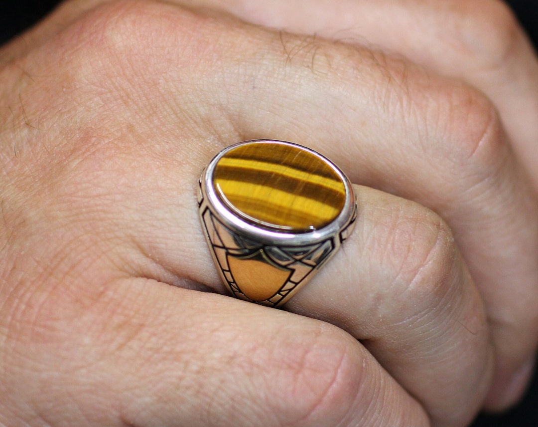 Sterling Silver 925 Handmade Tiger Eye Men's Ring, Signet Mens Ring ...
