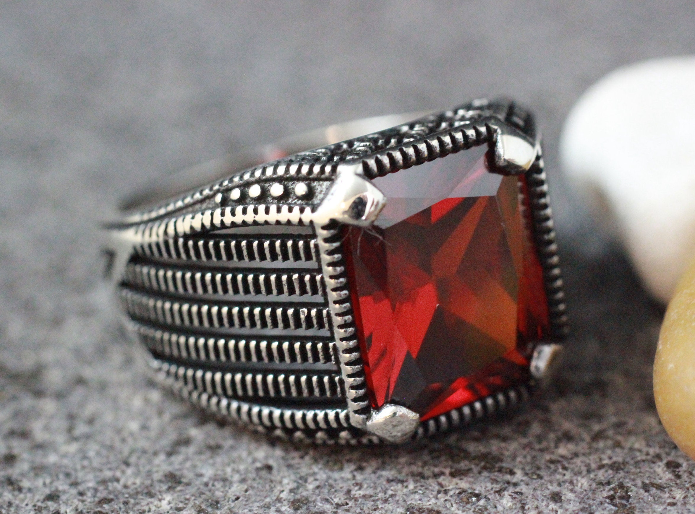 Mens Handmade Ruby Ring Ruby Mens Ring Silver Mens Ottoman | Etsy