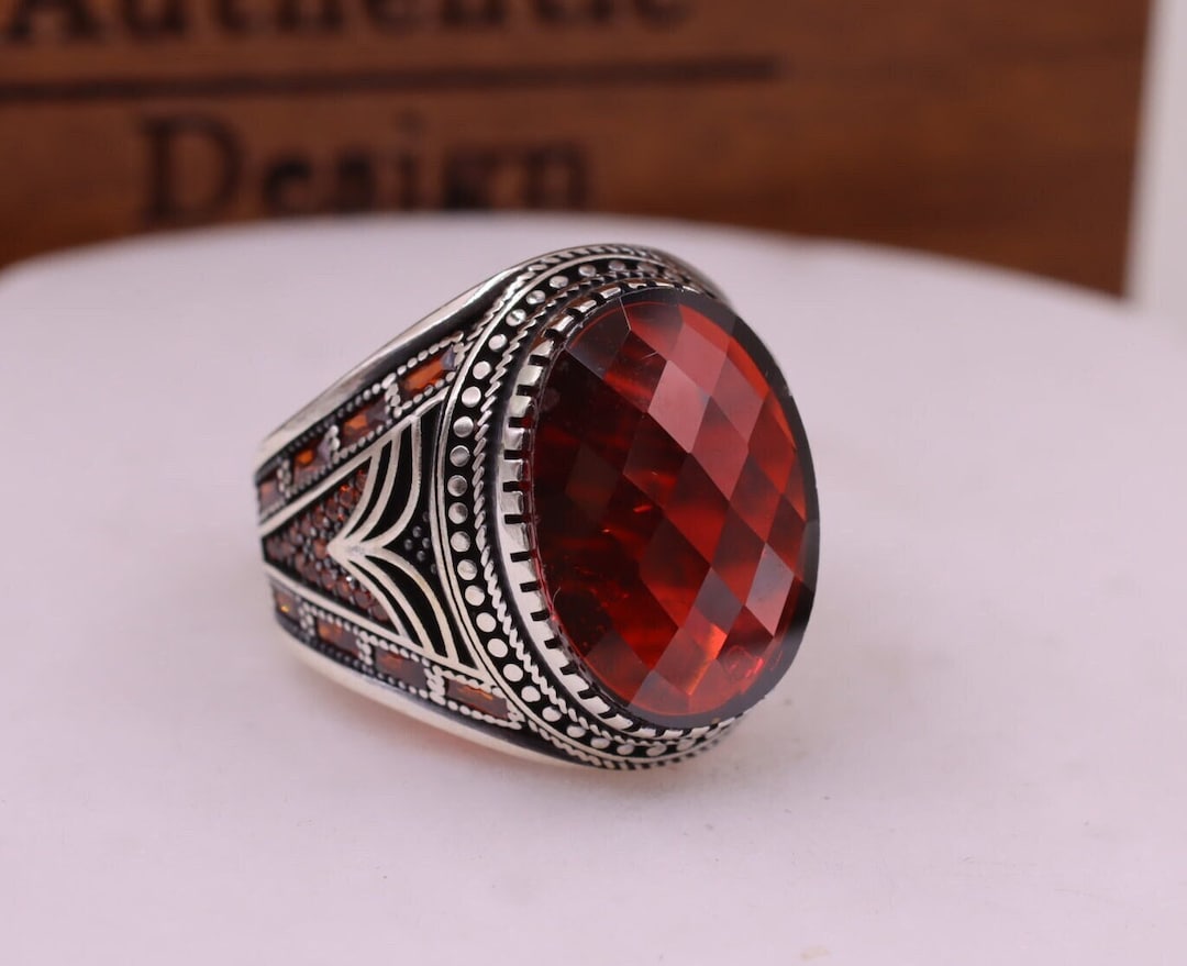 Ruby Ring, Ruby Mens Silver Ring, Statement Ruby Mens Ring, Ottoman ...