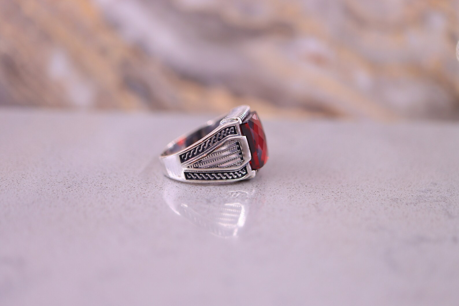 Ruby Mens Ring, Exclusive Silver Ruby Mens Ring , Geometric Design Ruby ...