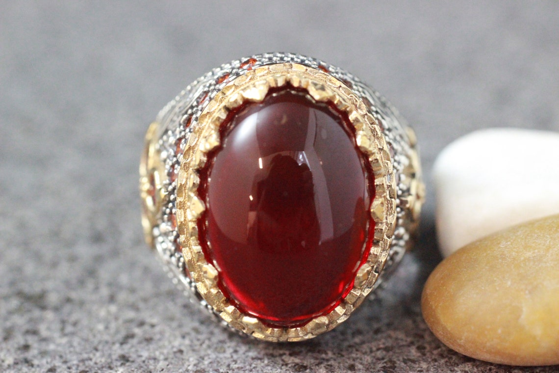 Yemeni Silver 925 Mens Ring, Ruby Mens Ring , Silver Mens Ottoman Ring ...