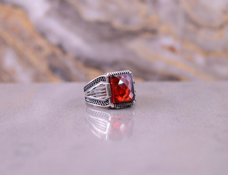 Ruby Mens Ring, Exclusive Silver Ruby Mens Ring , Geometric Design Ruby ...