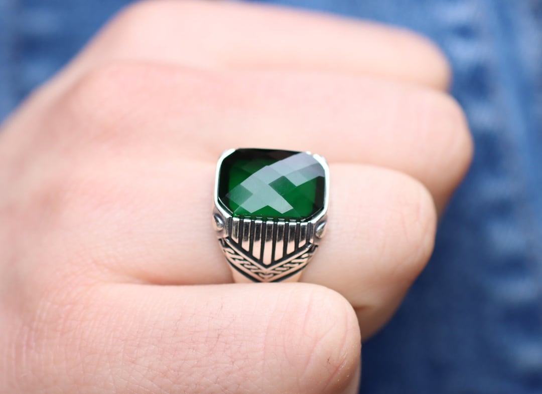 Emerald Mens Ring, Ottoman Style Mens Ring, Silver 925 Mens Ring, Gift ...