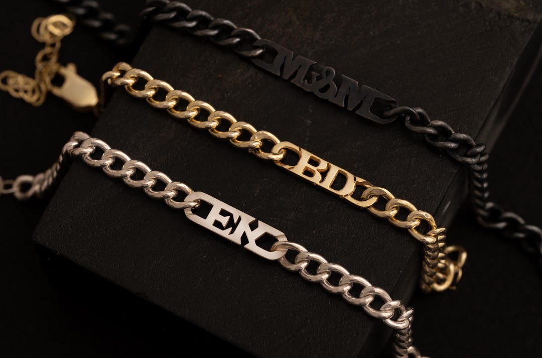 Mens Chain Bracelet , Personalized Mens Name Bracelet , Curb Chain Name ...